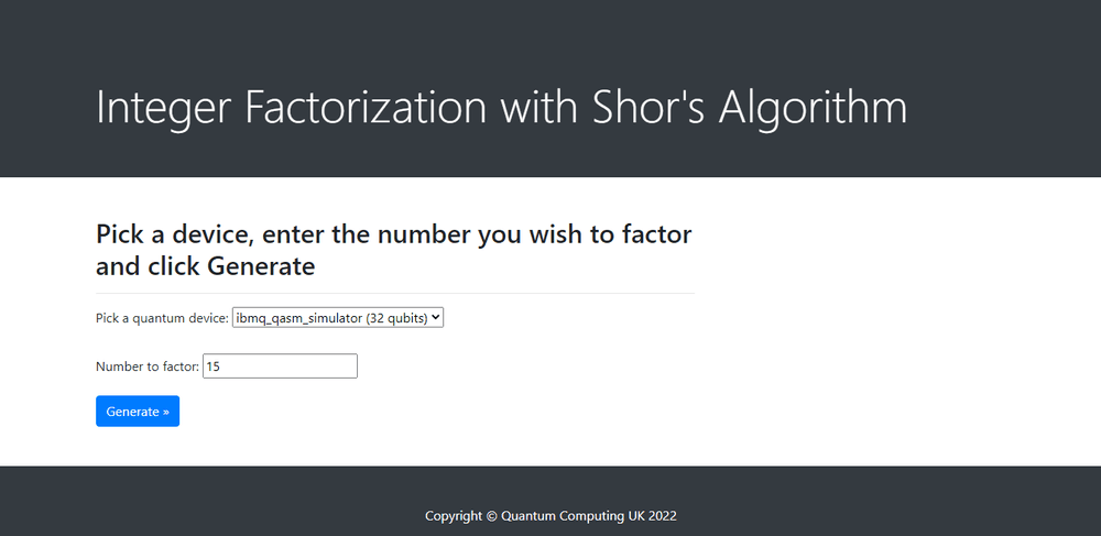 Proof of Concept #2: Web application for factoring integers using Shor's algorithm — Quantum ...