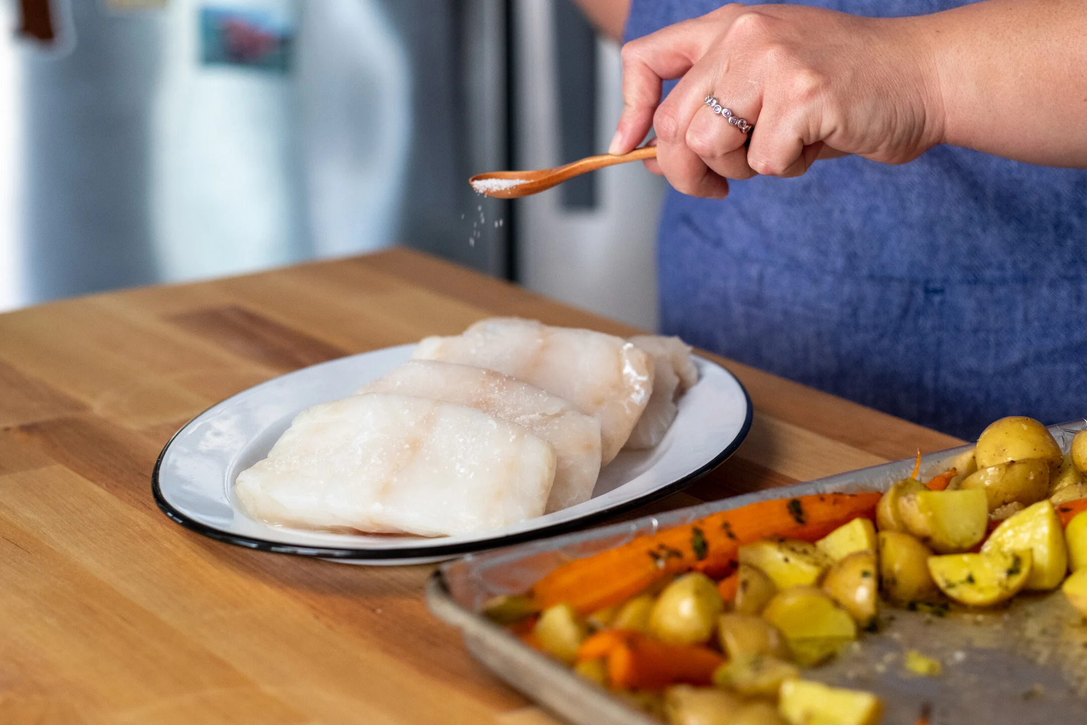 Baked Atlantic Cod with Spring Potatoes and Carrots — Iceland Catch