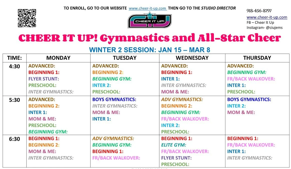 Class Schedules — CHEER IT UP!