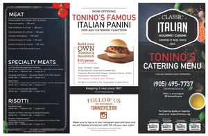 Catering Menu — Tonino's Pizzeria and Panini