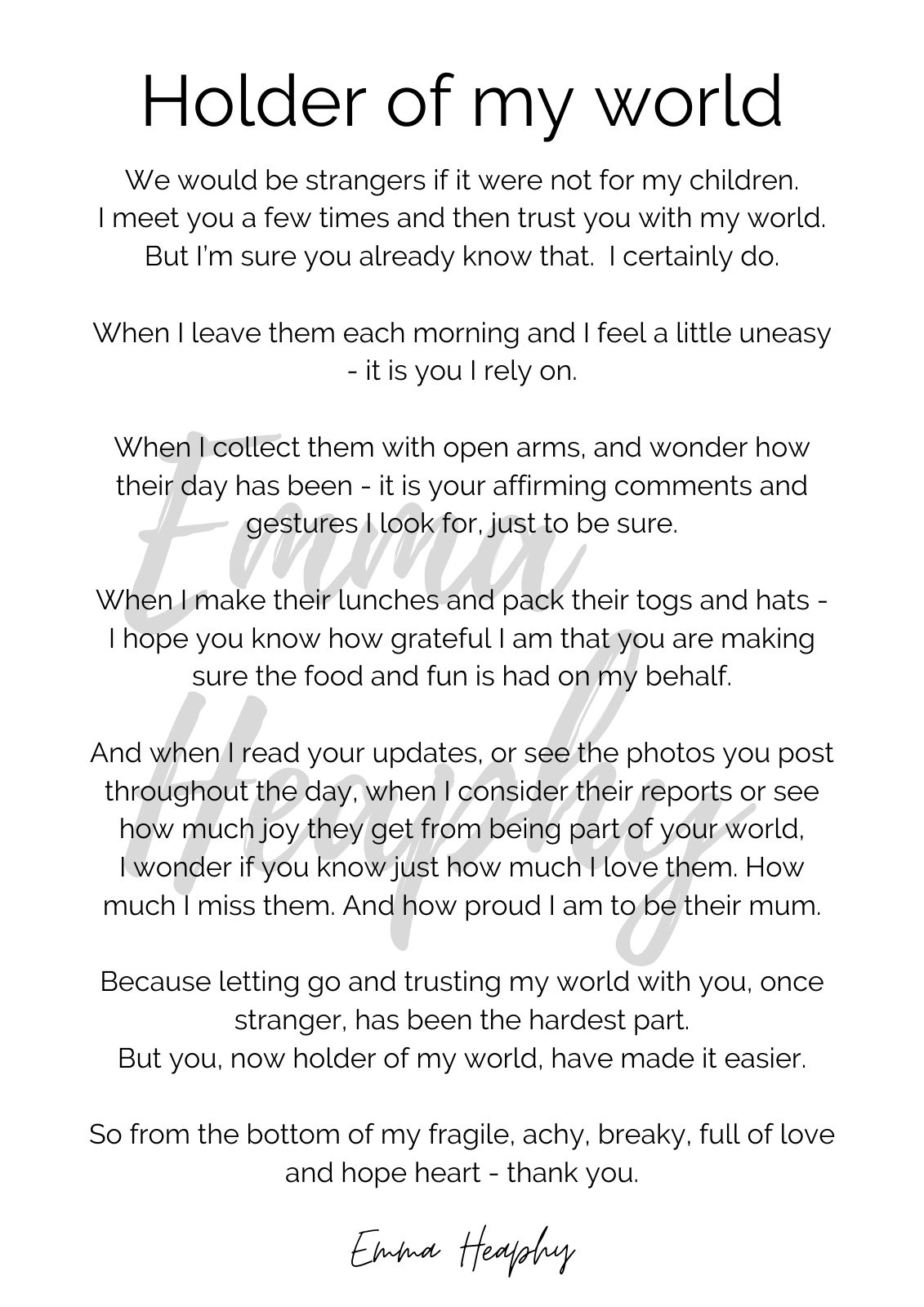 Poems for Print — Words of Emma Heaphy