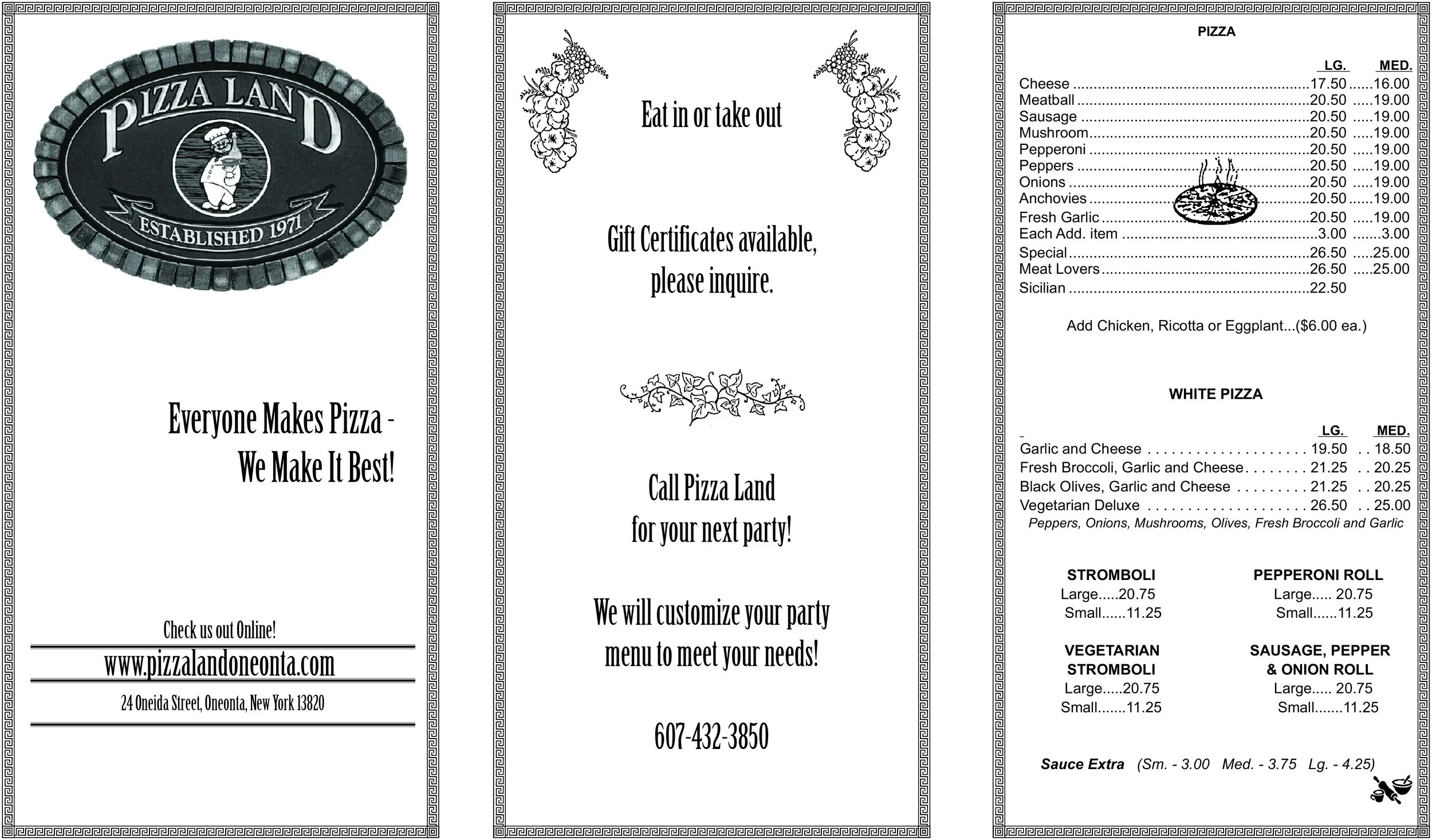 Menu — Pizza Land