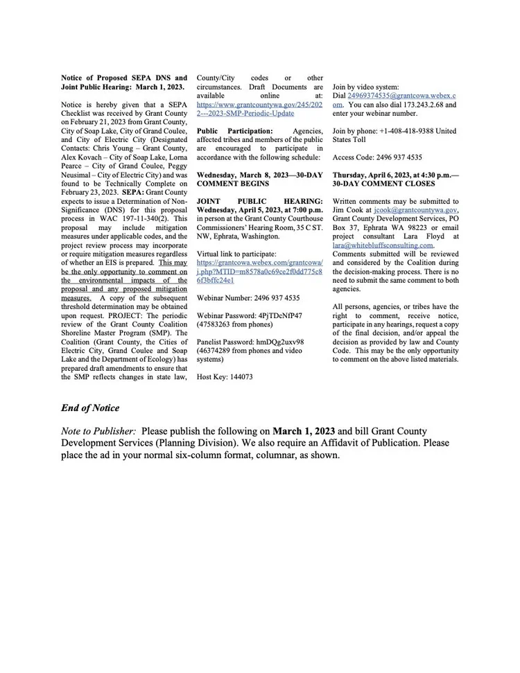 Soap Lake Shoreline Master Program Periodic Update — City of Soap Lake