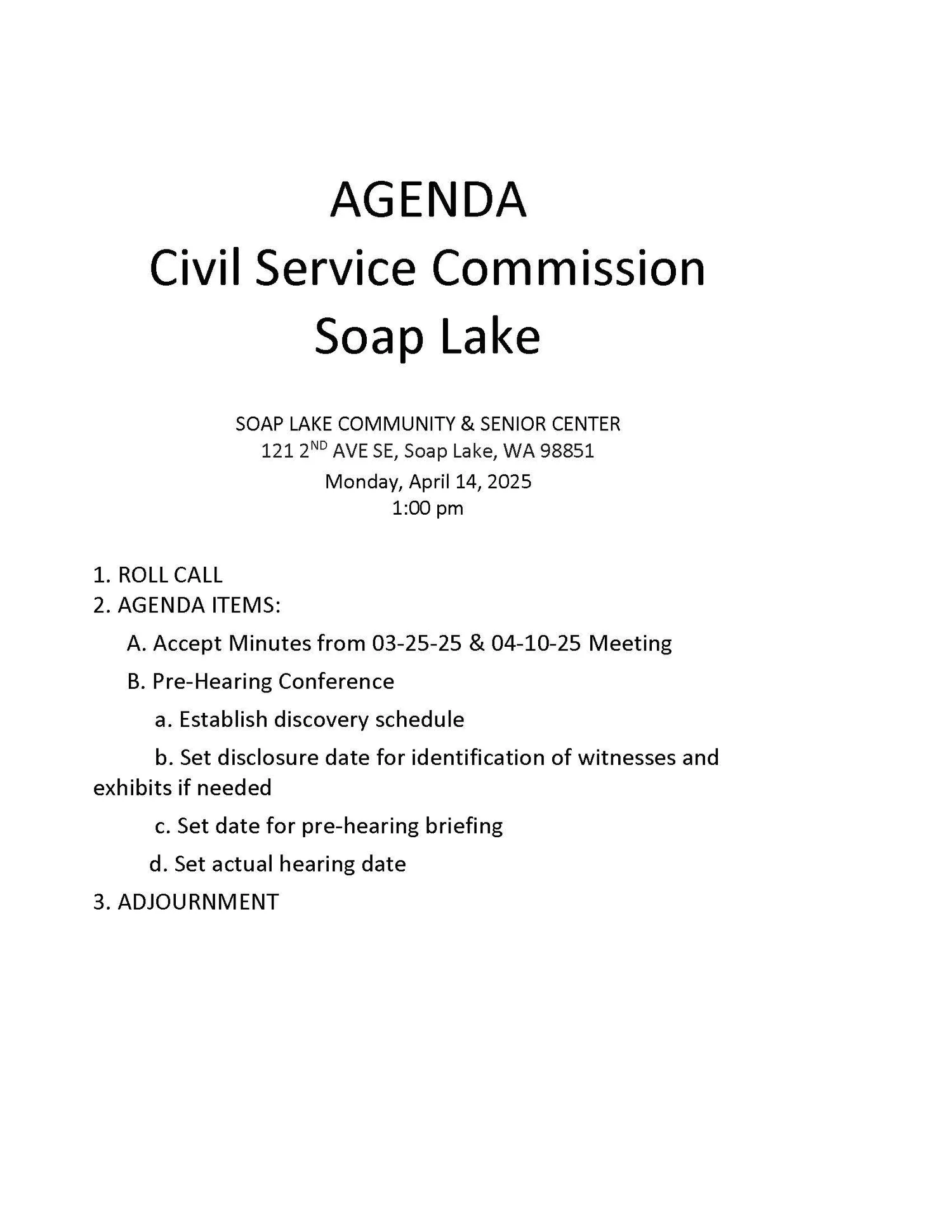 Civil Service Commission — City of Soap Lake