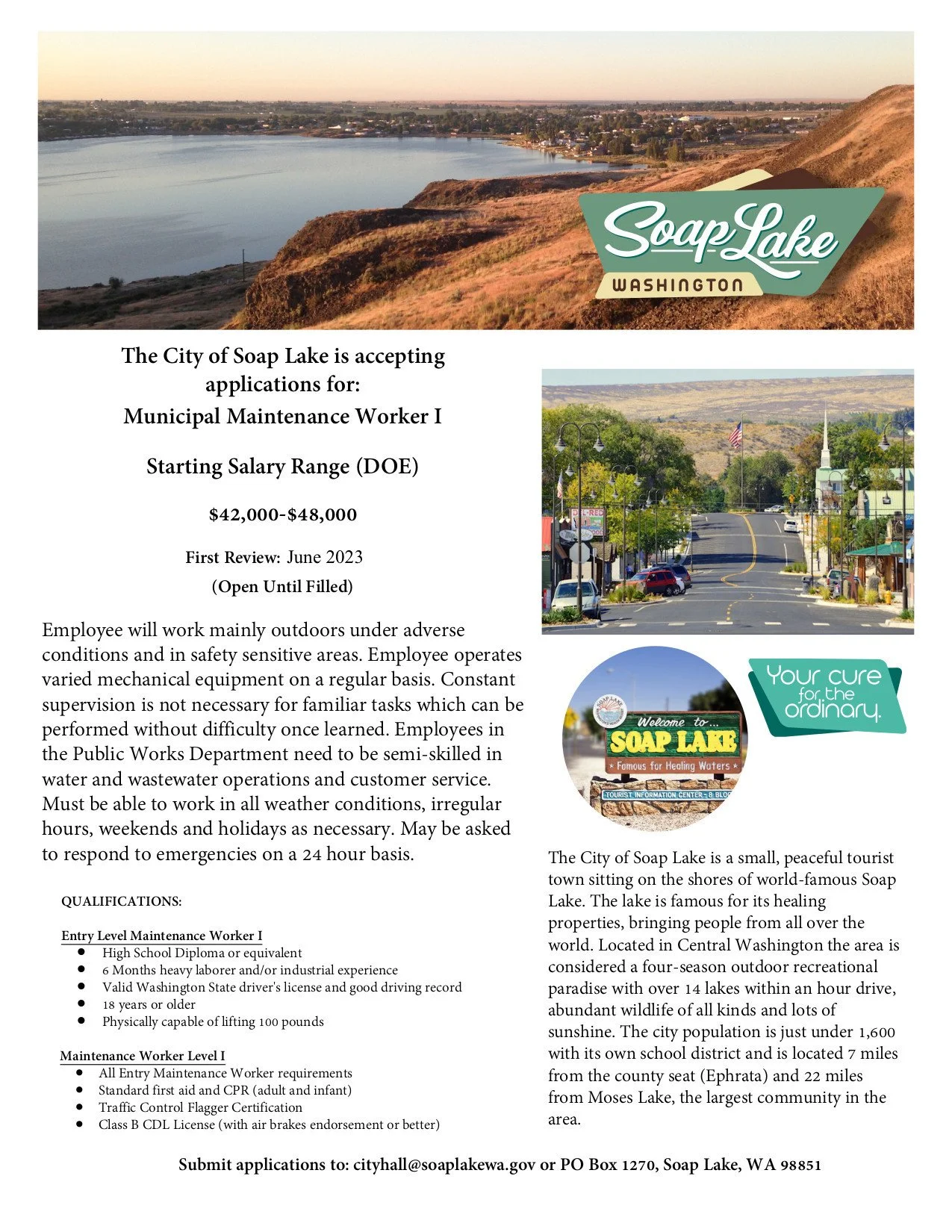 Job Opportunity Public Works Maintenance Worker 1 City Of Soap Lake job-opportunity-public-works-maintenance-worker-1-city-of-soap-lake
