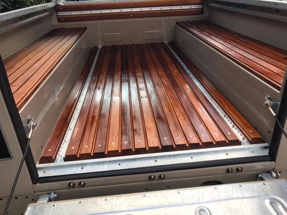 Land Rover Defender teak, oak, walnut or wenge rear load decks. The ...