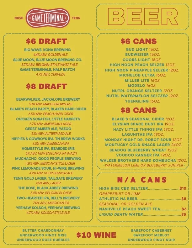 Food & Drink Menus — Game Terminal