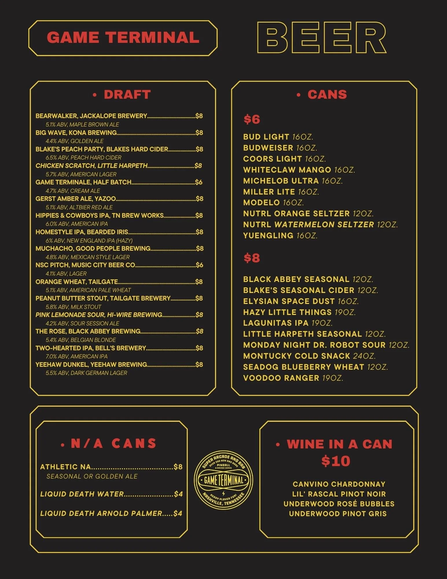 Food & Drink Menus — Game Terminal