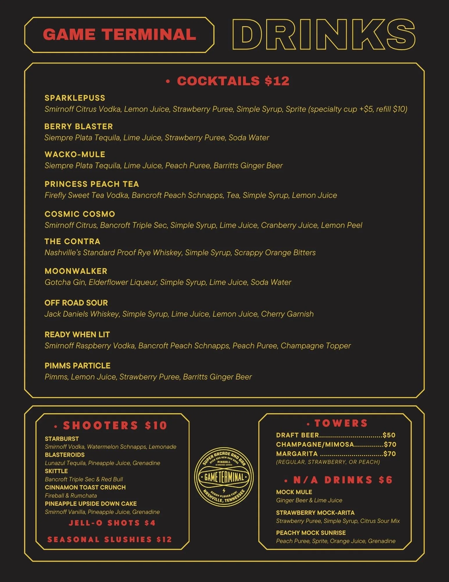 Food & Drink Menus — Game Terminal