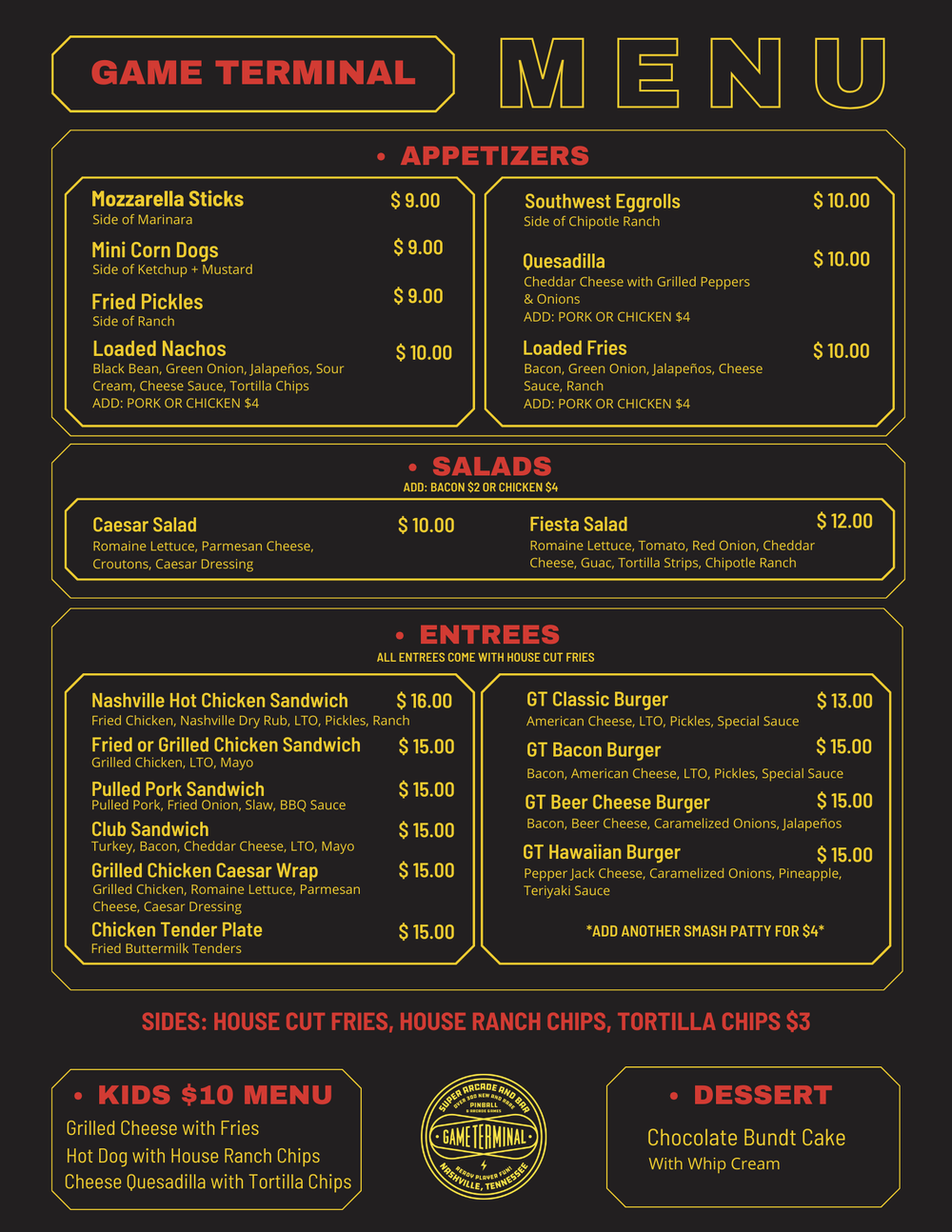Food & Drink Menus — Game Terminal
