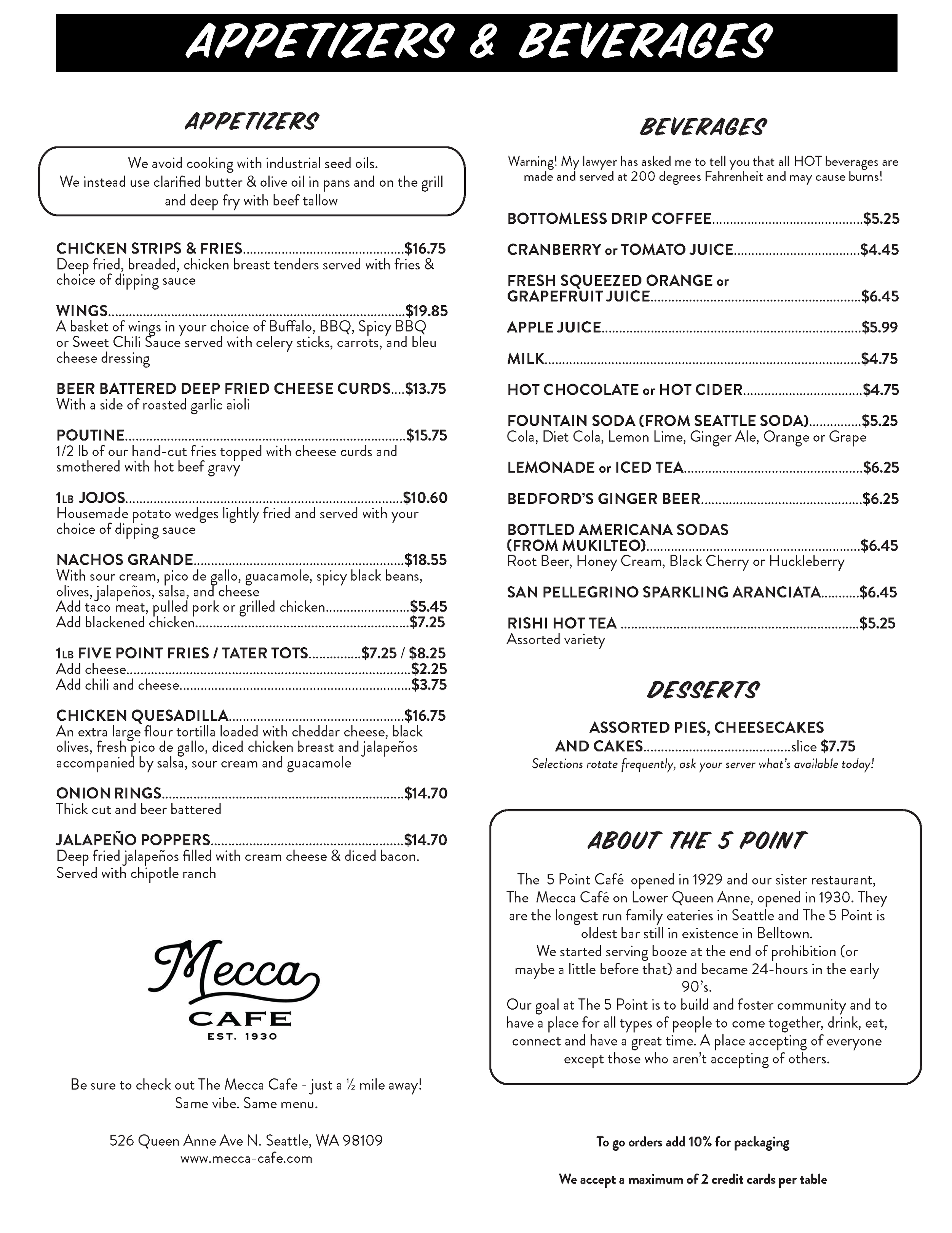 Main Menu — The 5 Point Cafe