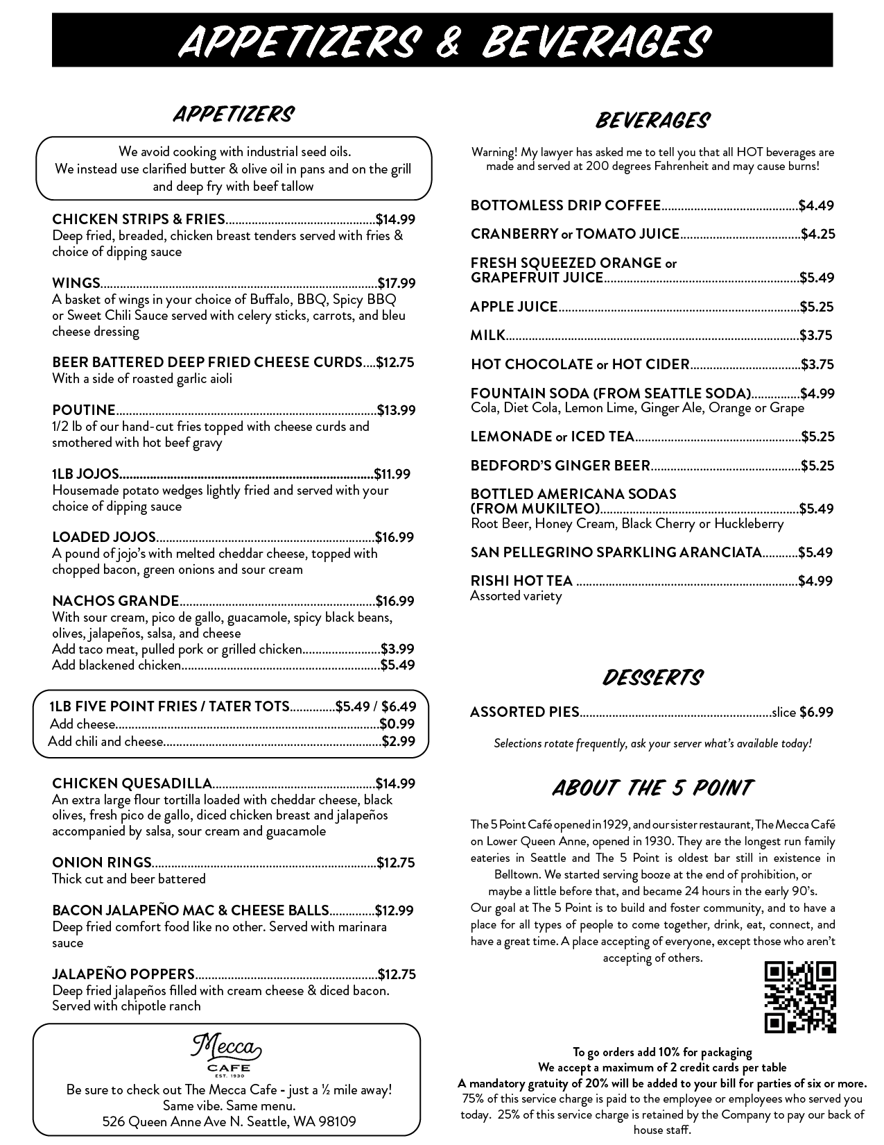 main menu — The 5 Point Cafe