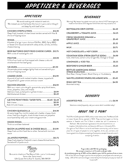 main menu — The 5 Point Cafe