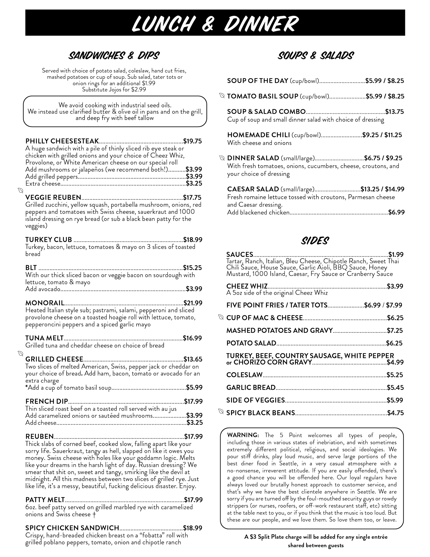 main menu — The 5 Point Cafe