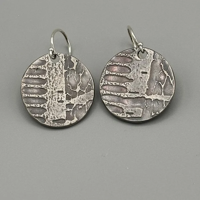 Silver Disk Earrings Urban Ruins Texture — Janelle Delicata