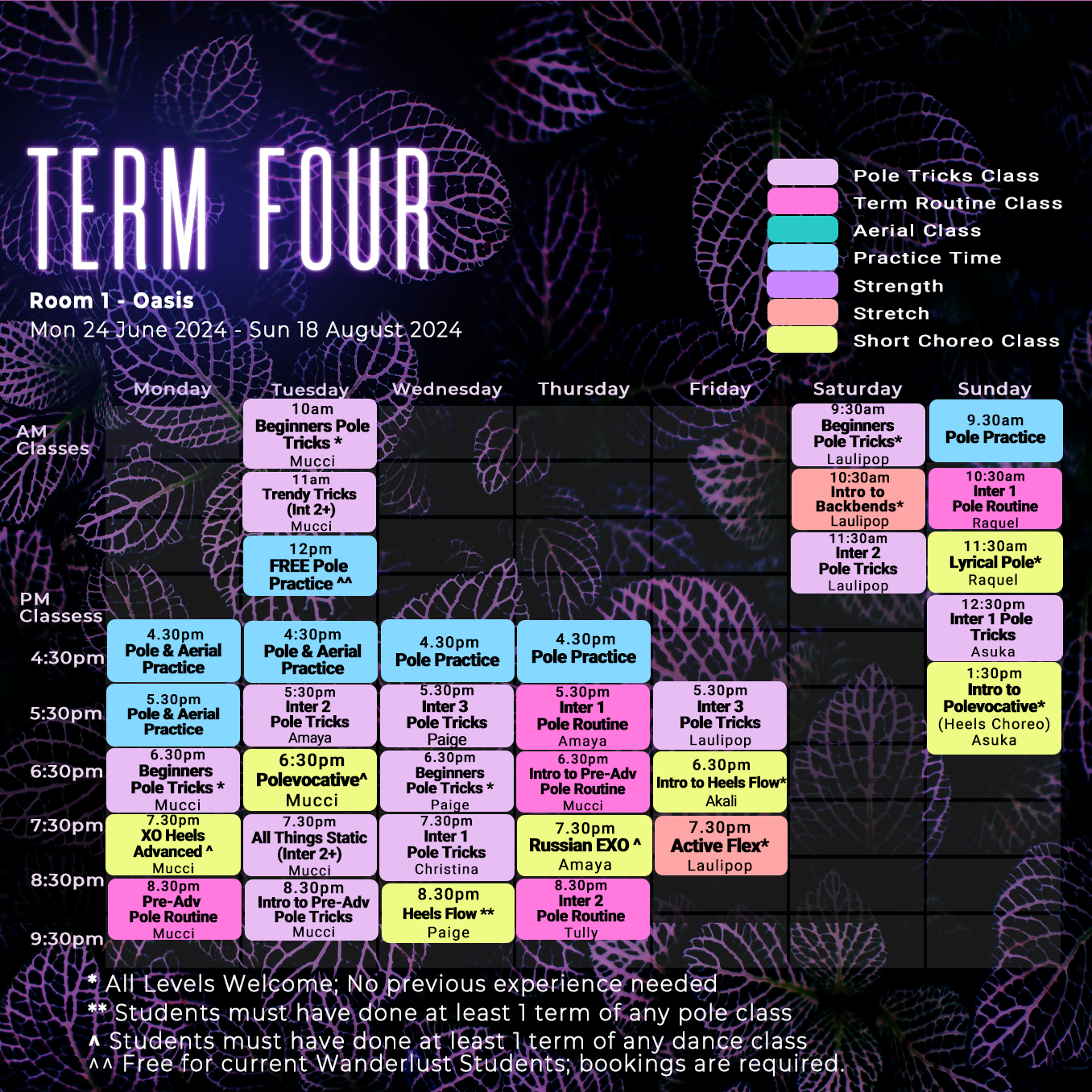 New Term Timetable — Wanderlust Pole & Aerial Studio
