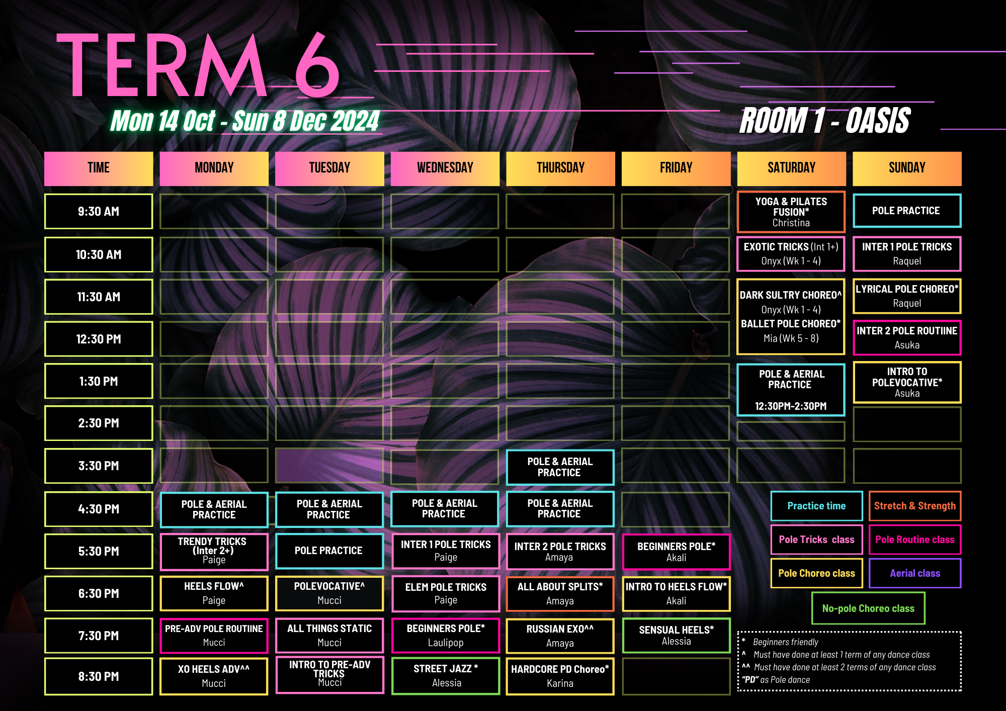 Term 6 - Current Timetable — Wanderlust Pole & Aerial Studio