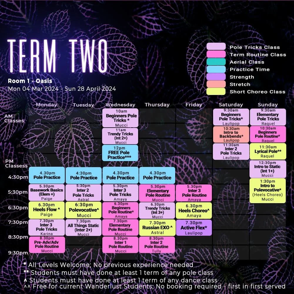 Current Timetable — Wanderlust Pole & Aerial Studio