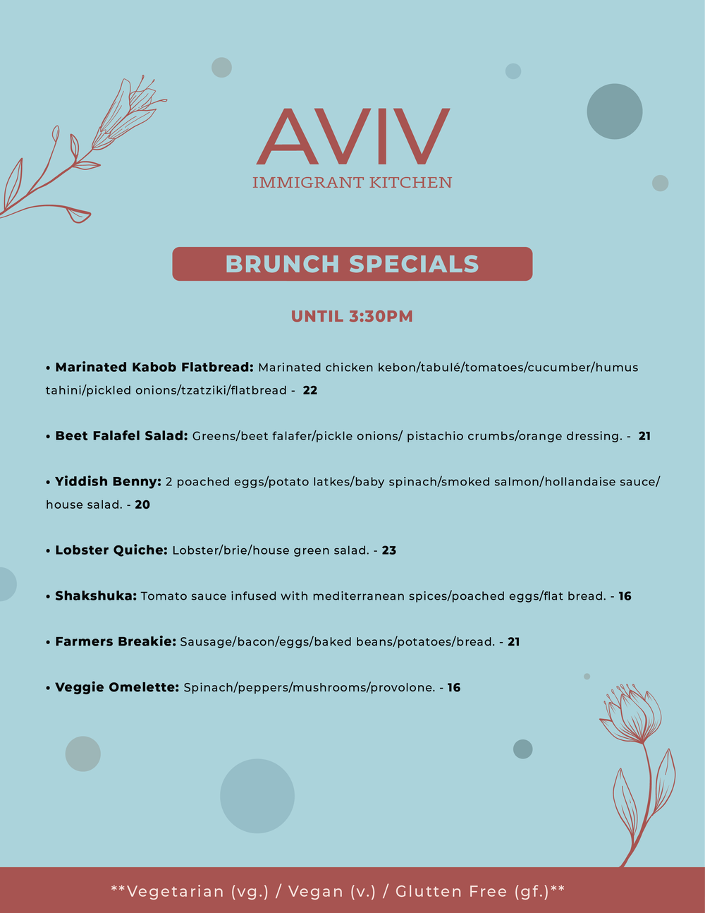 Brunch Specials — AVIV