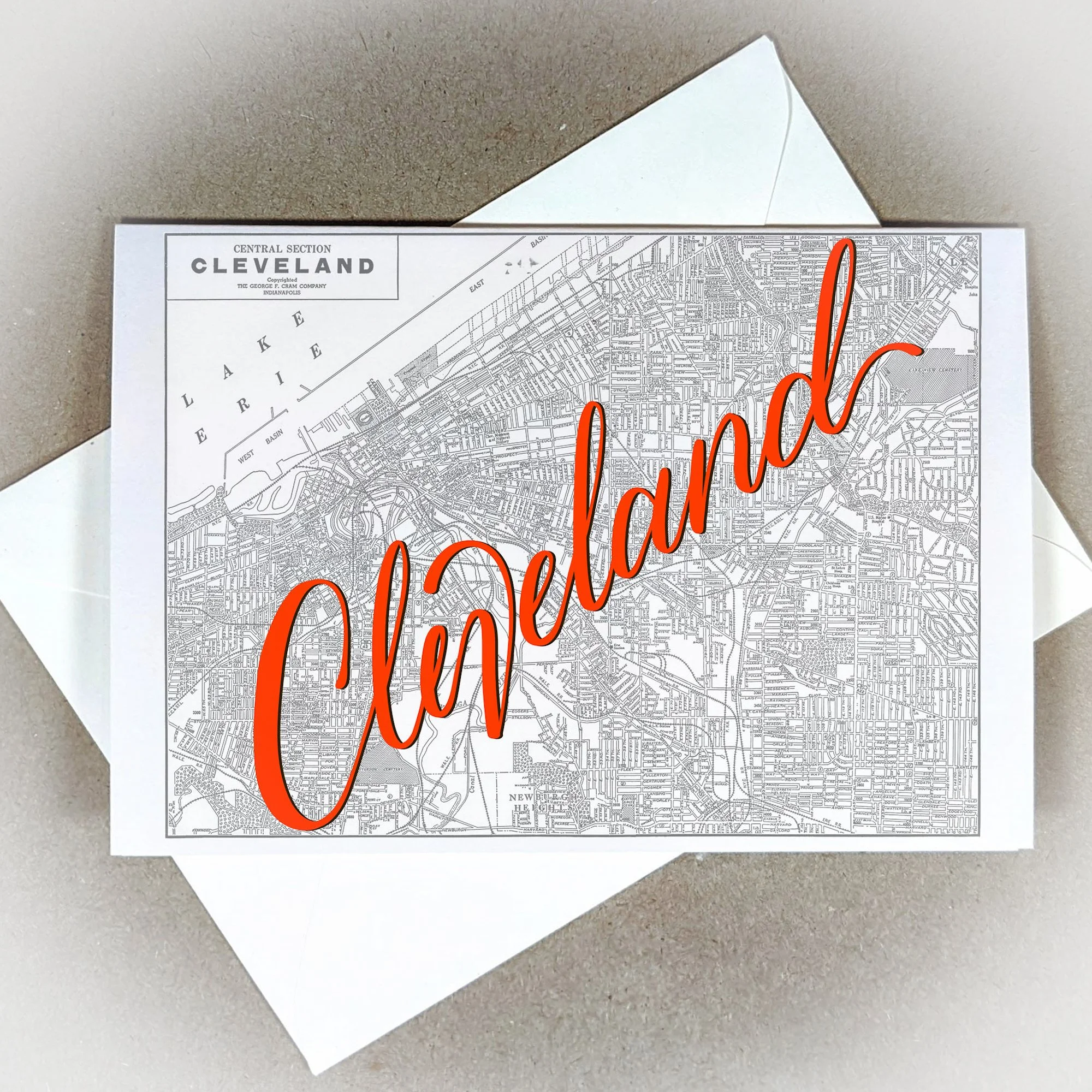 Cleveland Ohio Vintage Map Greeting Card — Feather Lettering