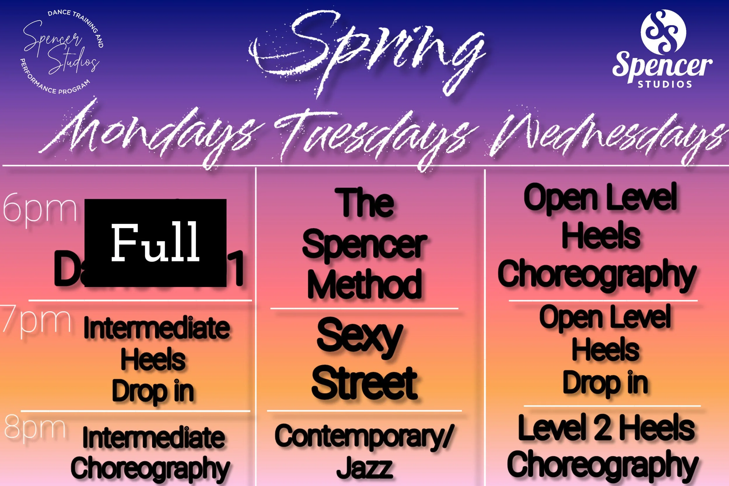 Studio Schedule — Spencer Studios