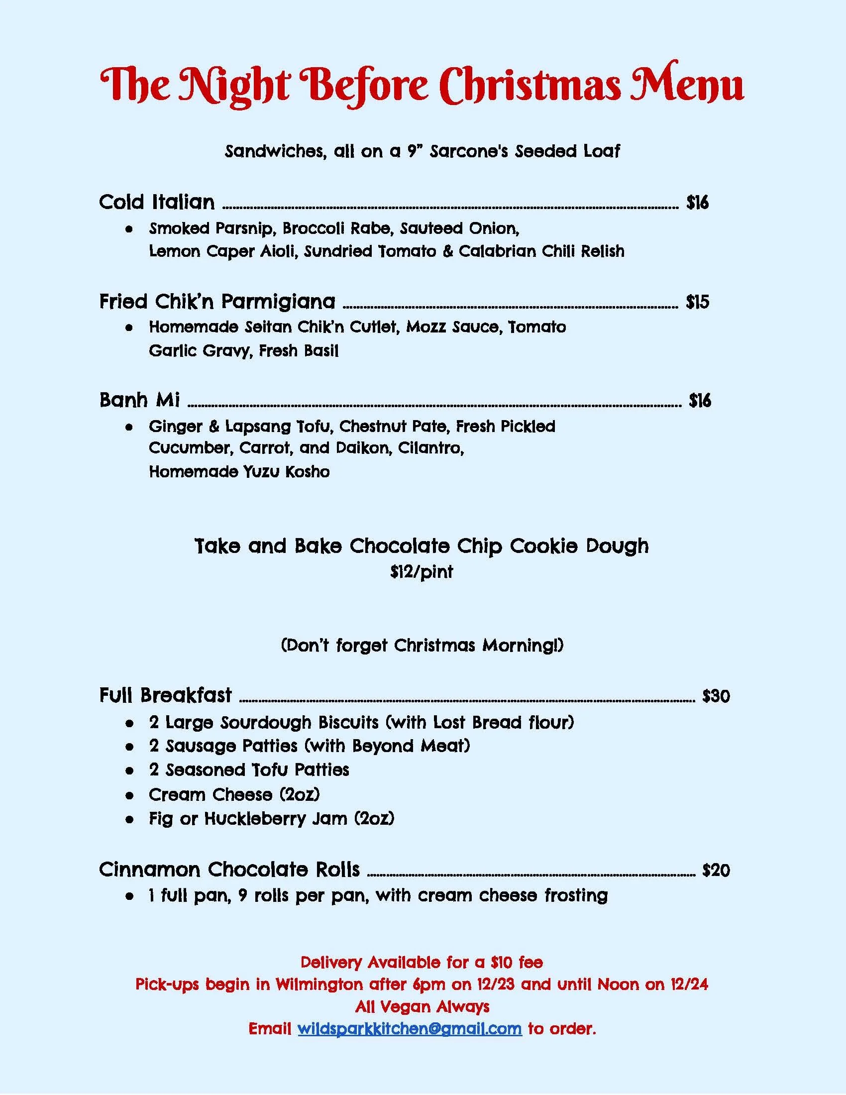 Holiday Menus — Wild Spark Kitchen