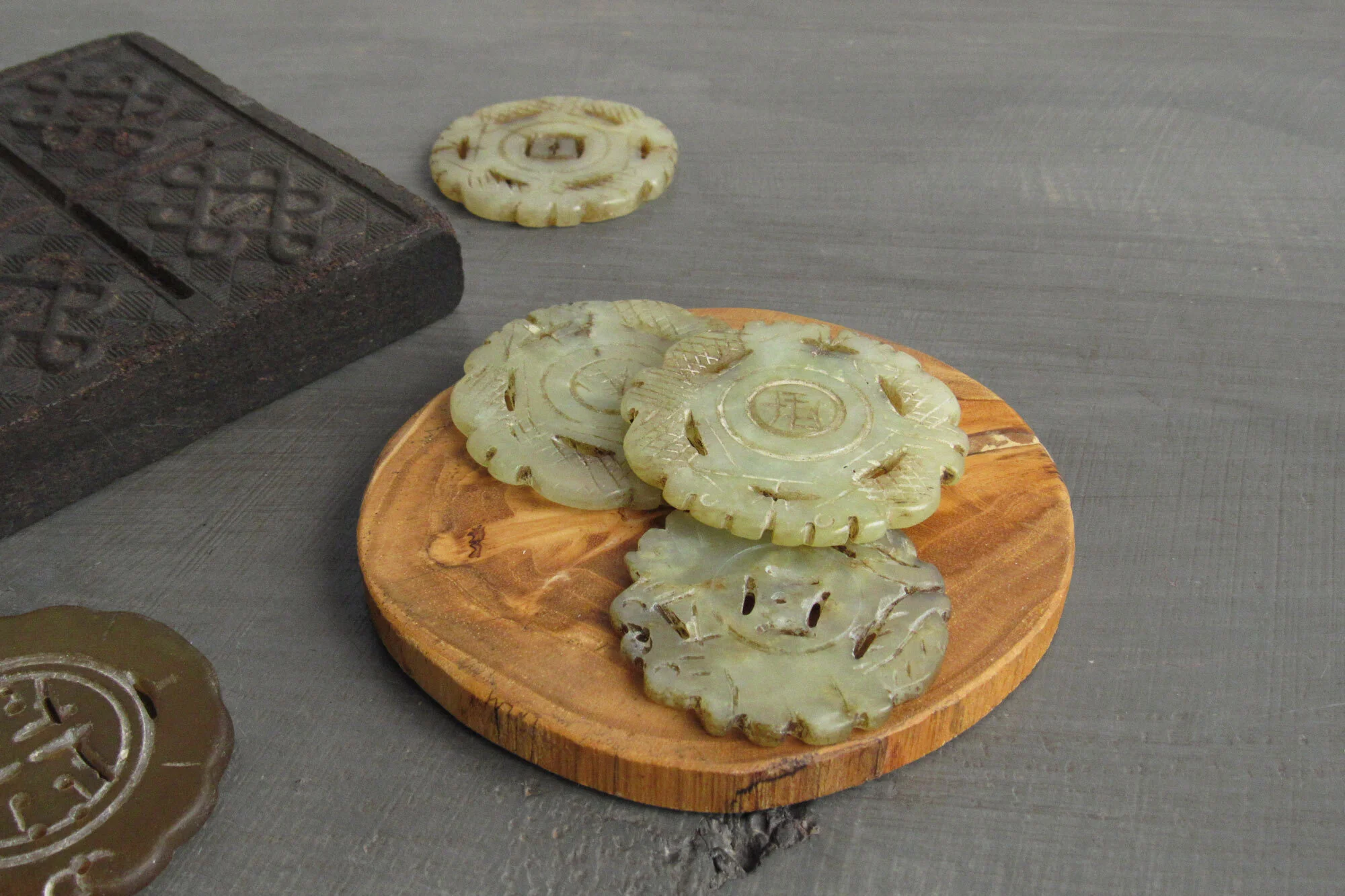 Carved Chinese Jade Coin | Feng Shui Charm | Arogya Holistic Healing