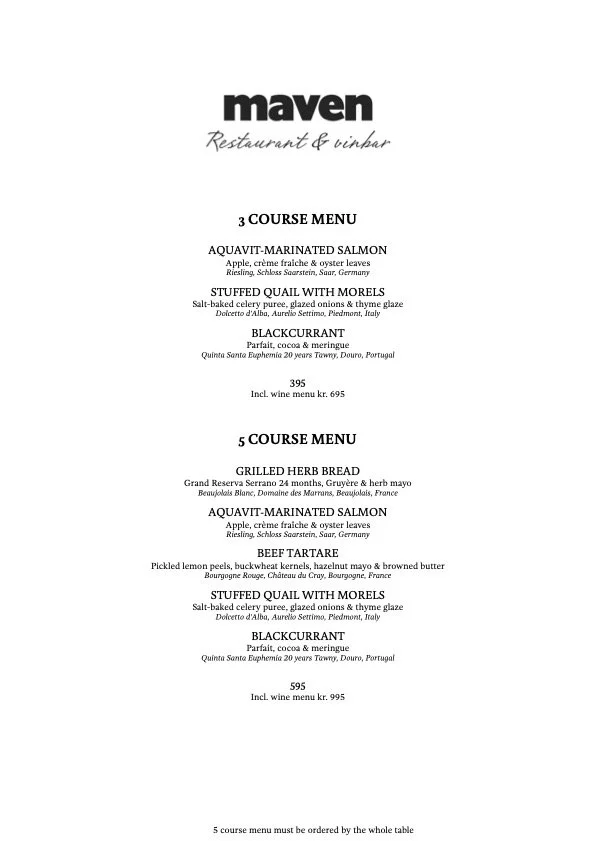 Se vores menu her — Restaurant Maven