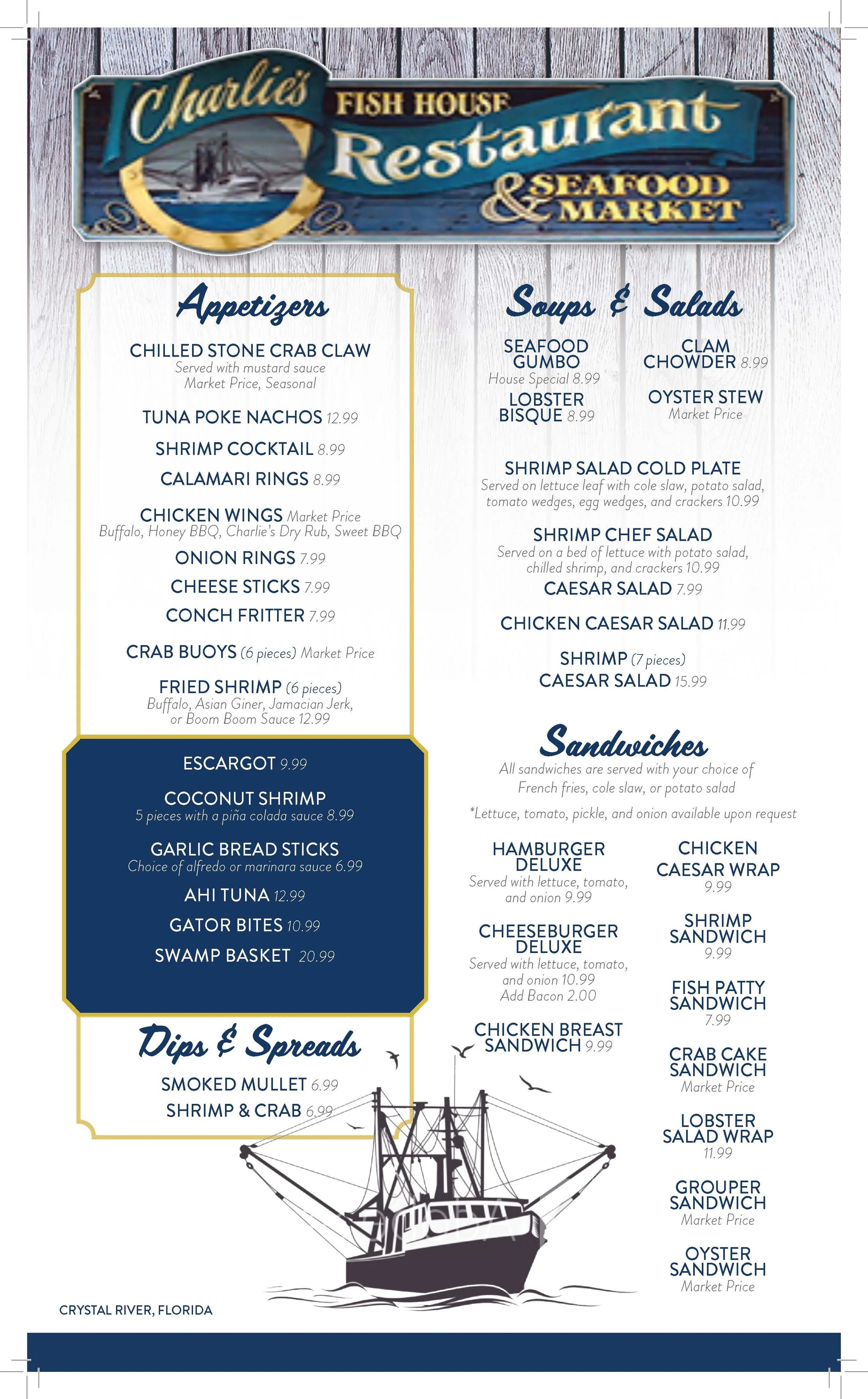 Menu Charlies Fish House Restaurant Menu Charlies Fish House Restaurant