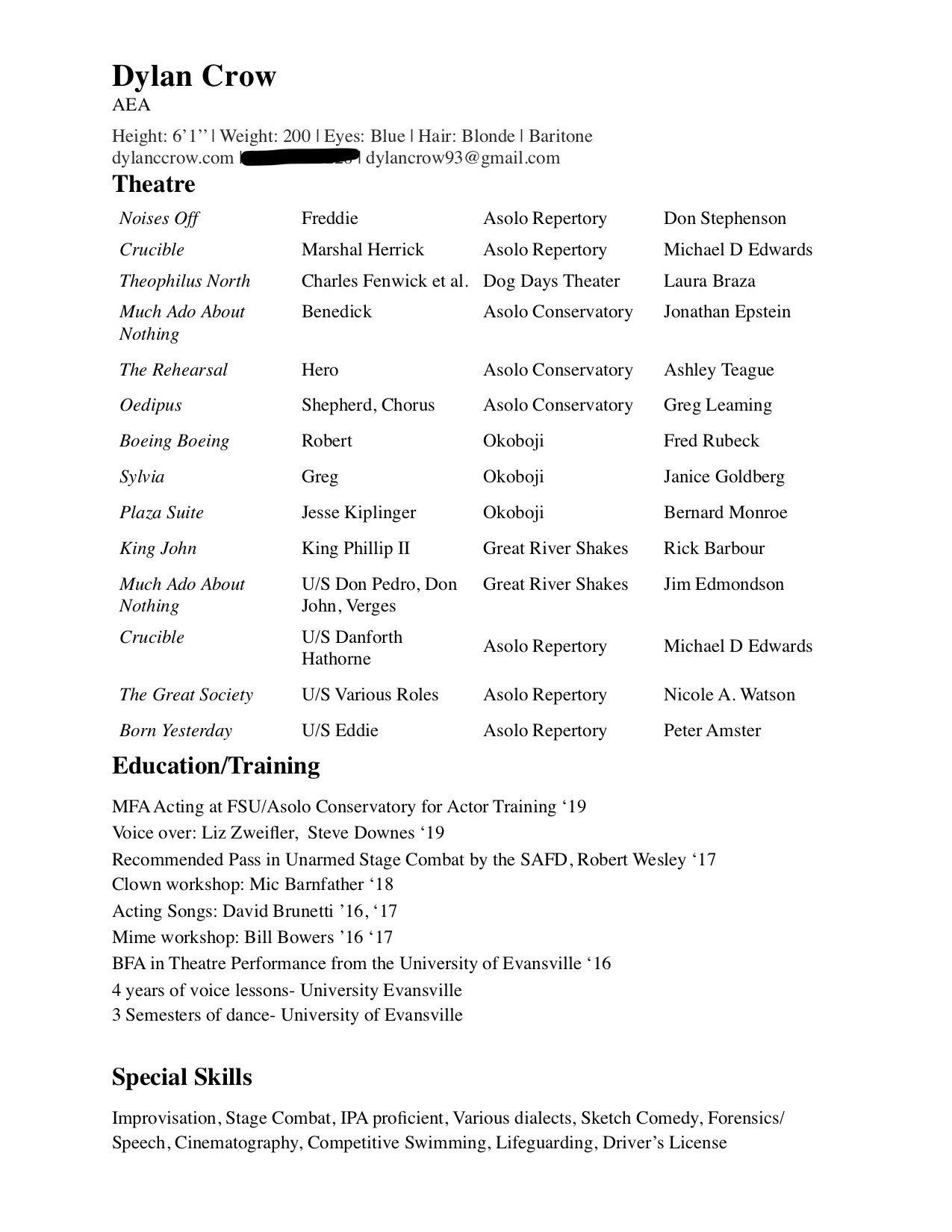 Headshots & Resumes — Dylan Crow