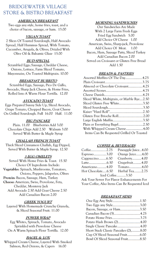 Eat — Bridgewater Village Store & Bistro