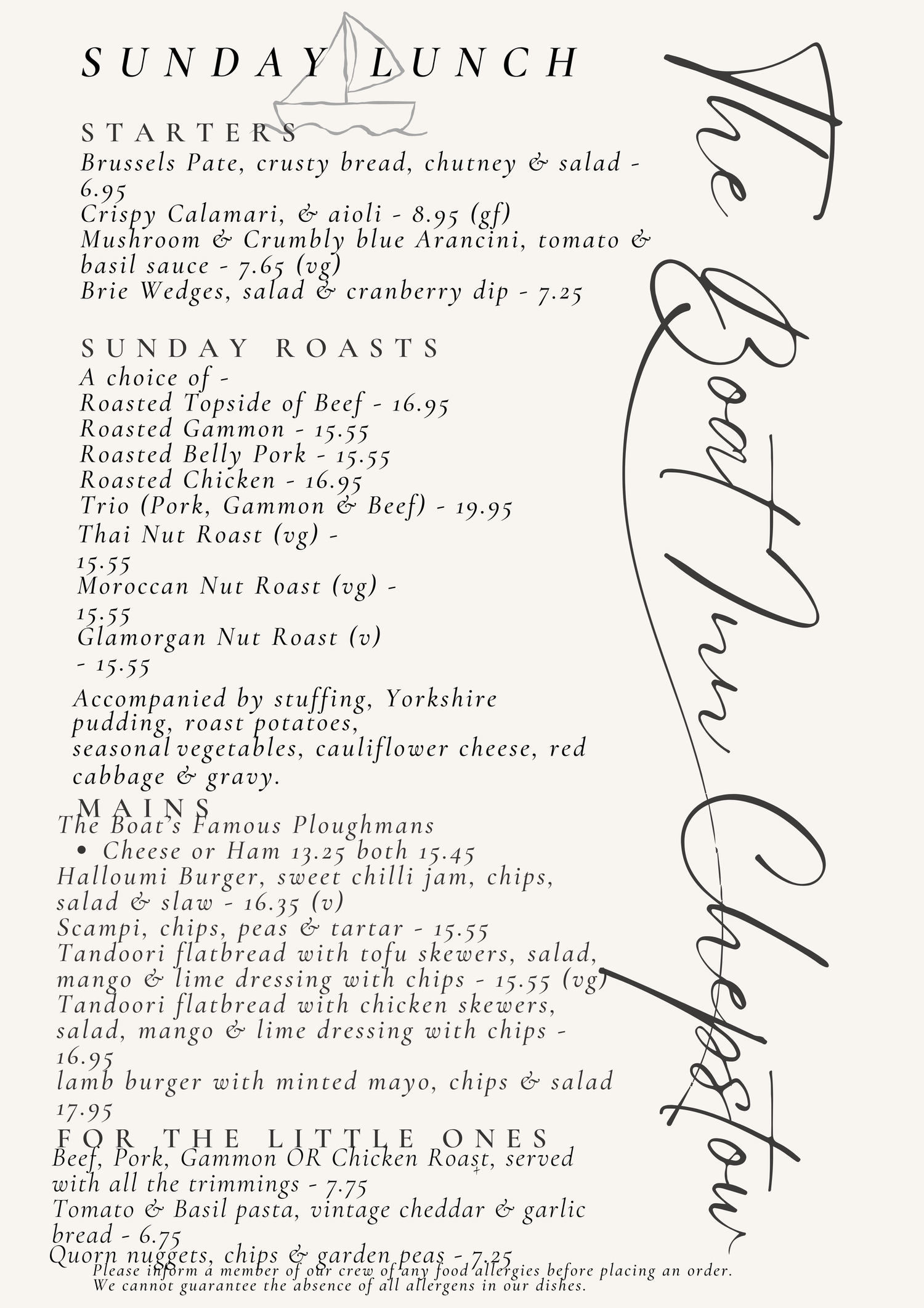 Menu — The Boat Inn Chepstow