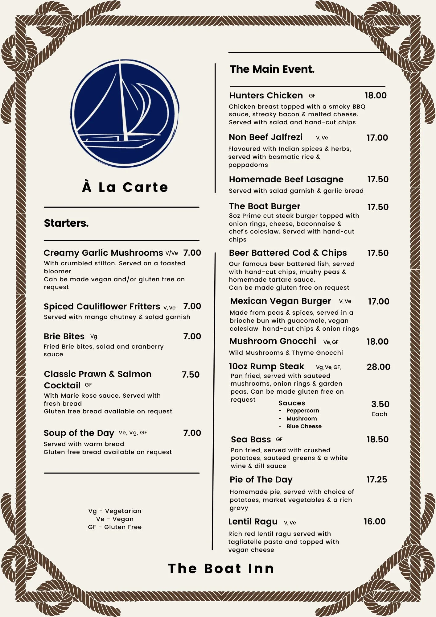 Menu — The Boat Inn Chepstow