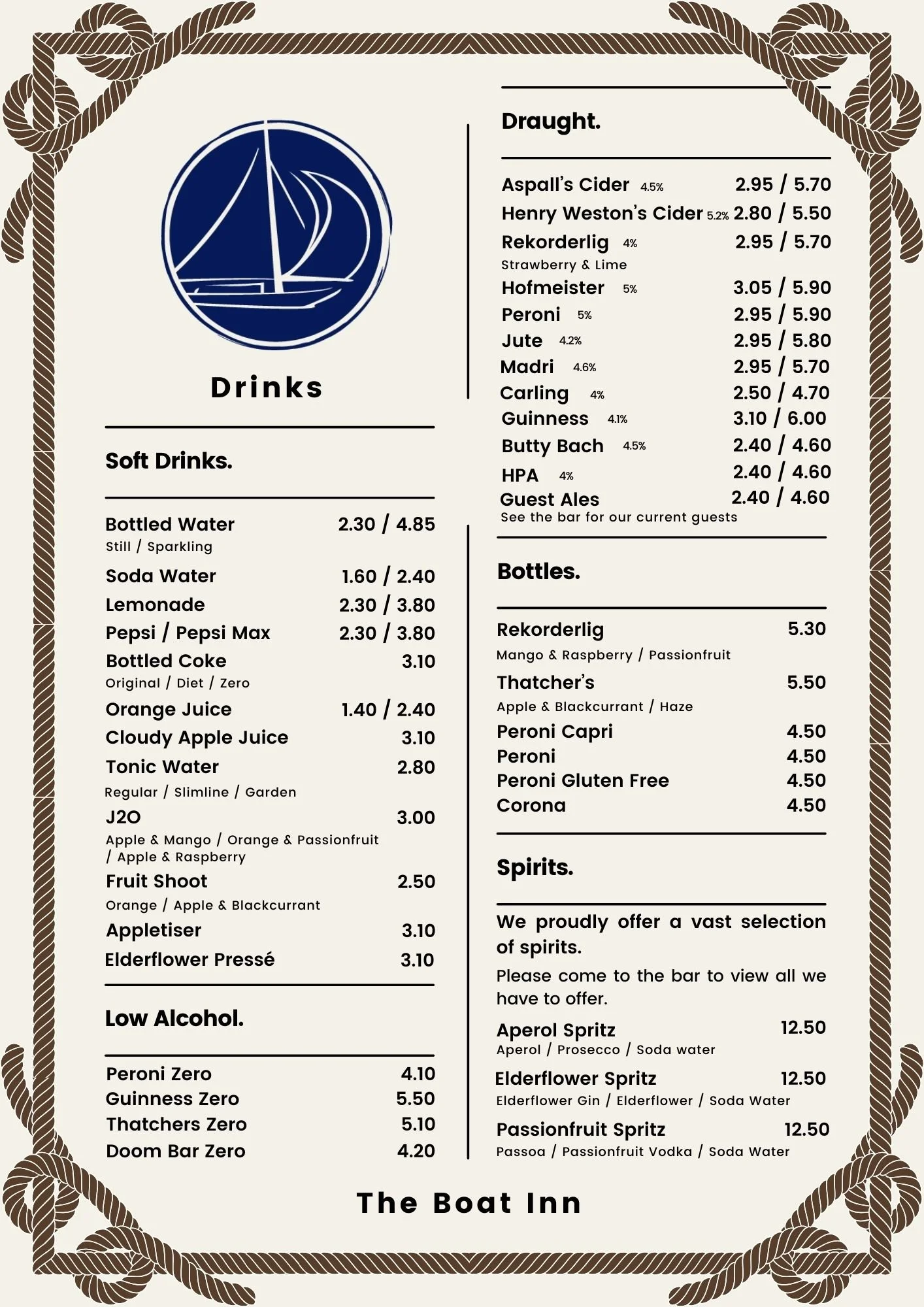 Menu — The Boat Inn Chepstow