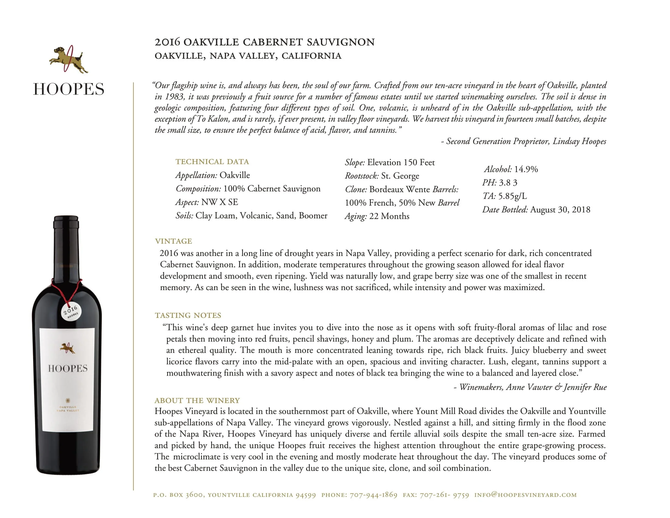 2016 Hoopes Oakville Cabernet Sauvignon