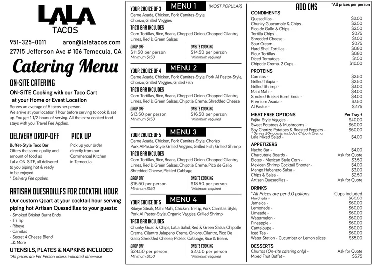 LALA TACOS - Taco Party Menu / Taco Catering Menu