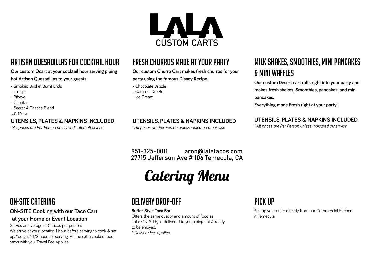 LALA TACOS - Taco Party Menu / Taco Catering Menu