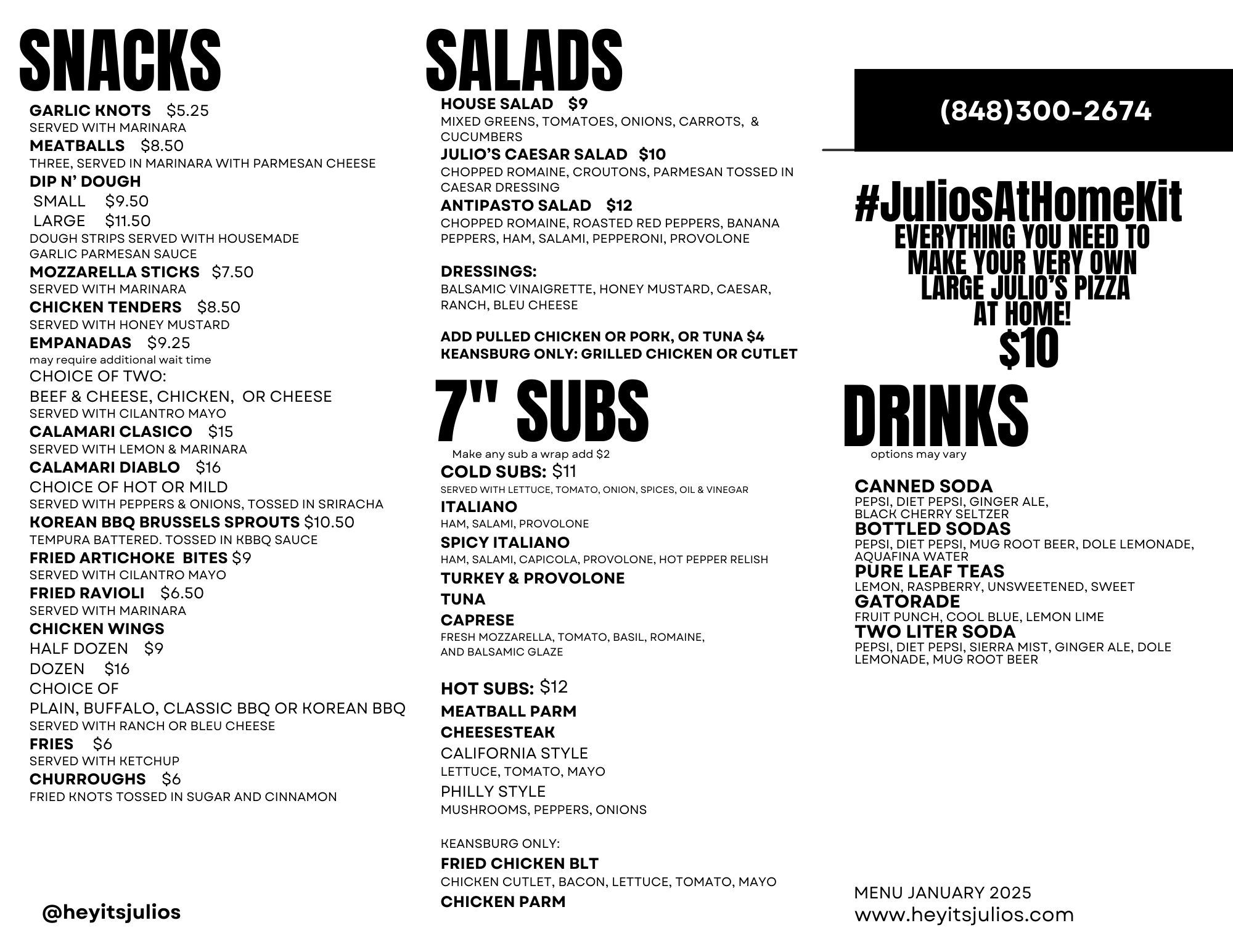 Menu & Specials — Julio's Pizza Co.
