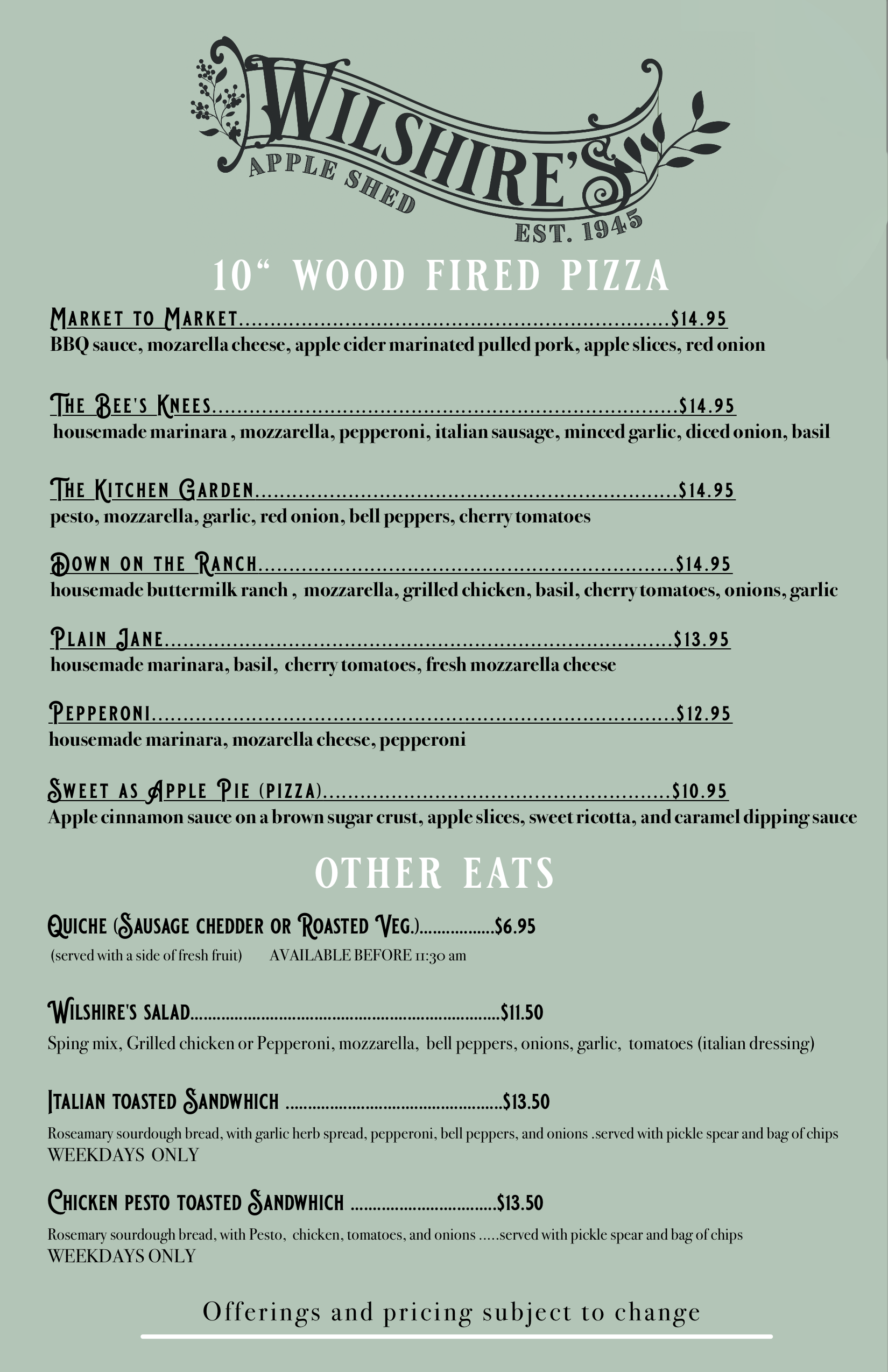 Coffee House & Pizza Oven — Wilshire's Apple Shed
