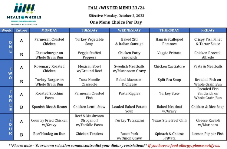 Menu — Meals on Wheels Eastern Onondaga County