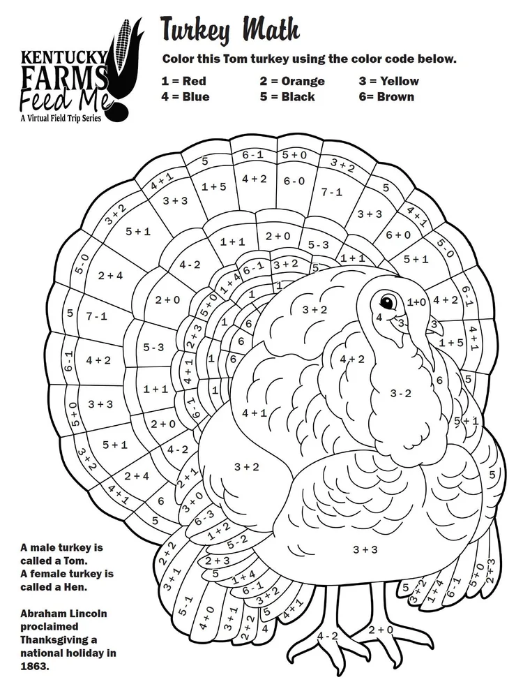 Turkey Color by Number Worksheets — #TeachKyAg