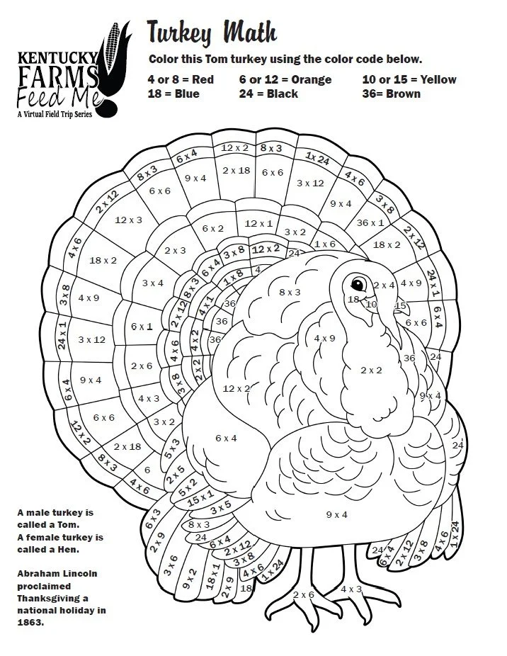 Turkey Color by Number Worksheets — #TeachKyAg
