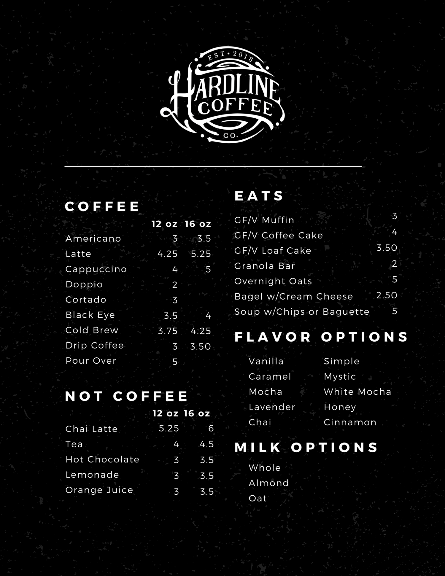 Menu — Hardline Coffee Co