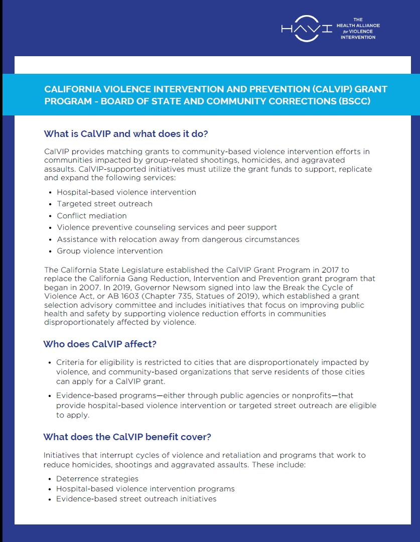 The HAVI — Public Funding For Violence Intervention | Health Alliance ...