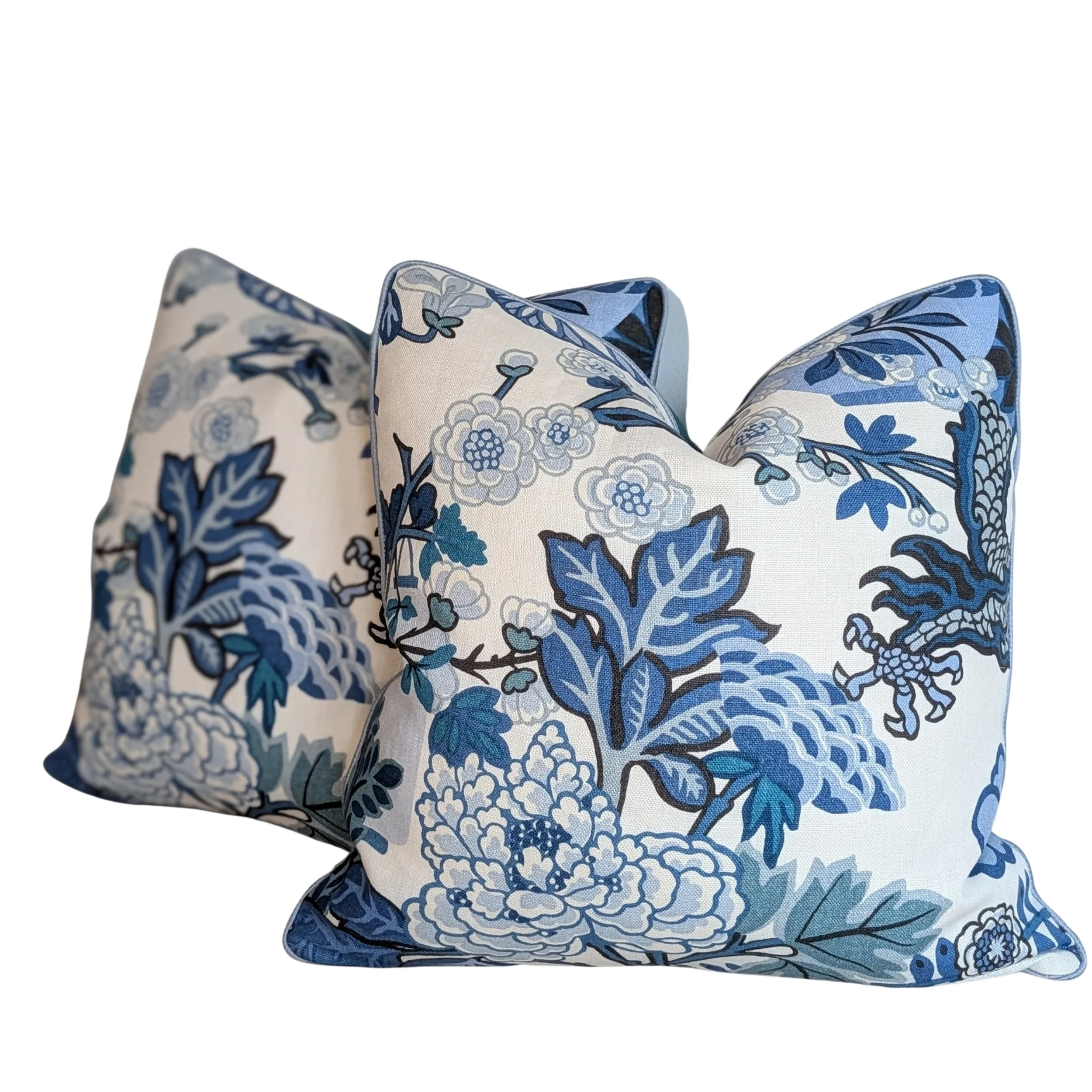 Lee Jofa Graffito Sky Pillows — Styled with Navy