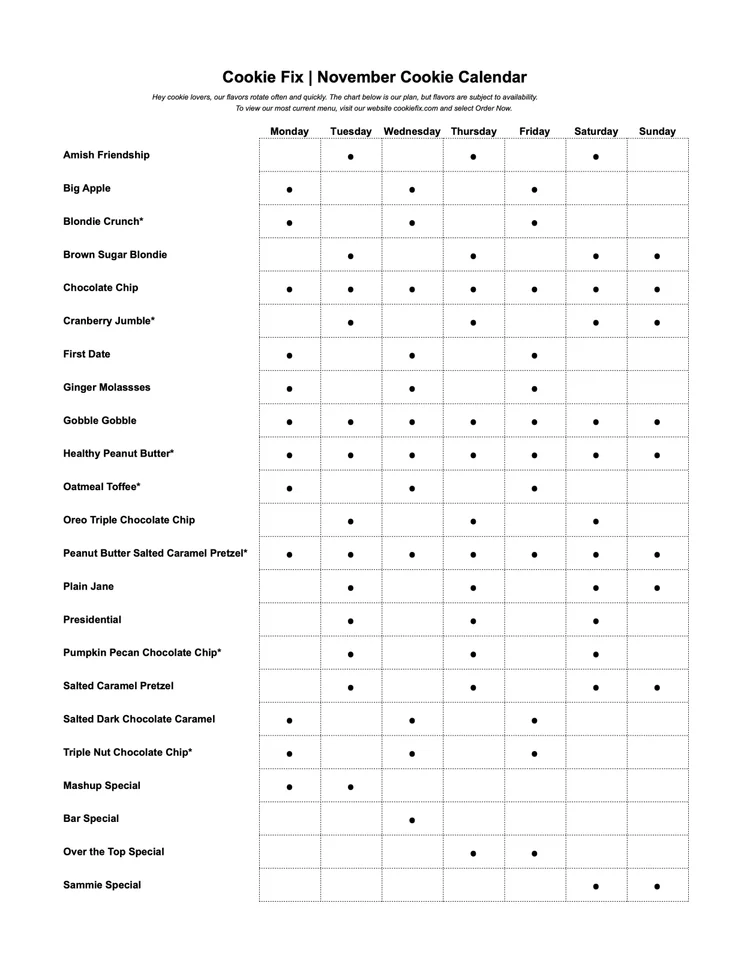 Cookie Calendar — Cookie Fix