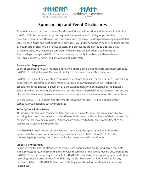 Education Sponsorships — Healthcare Association of Hawaii