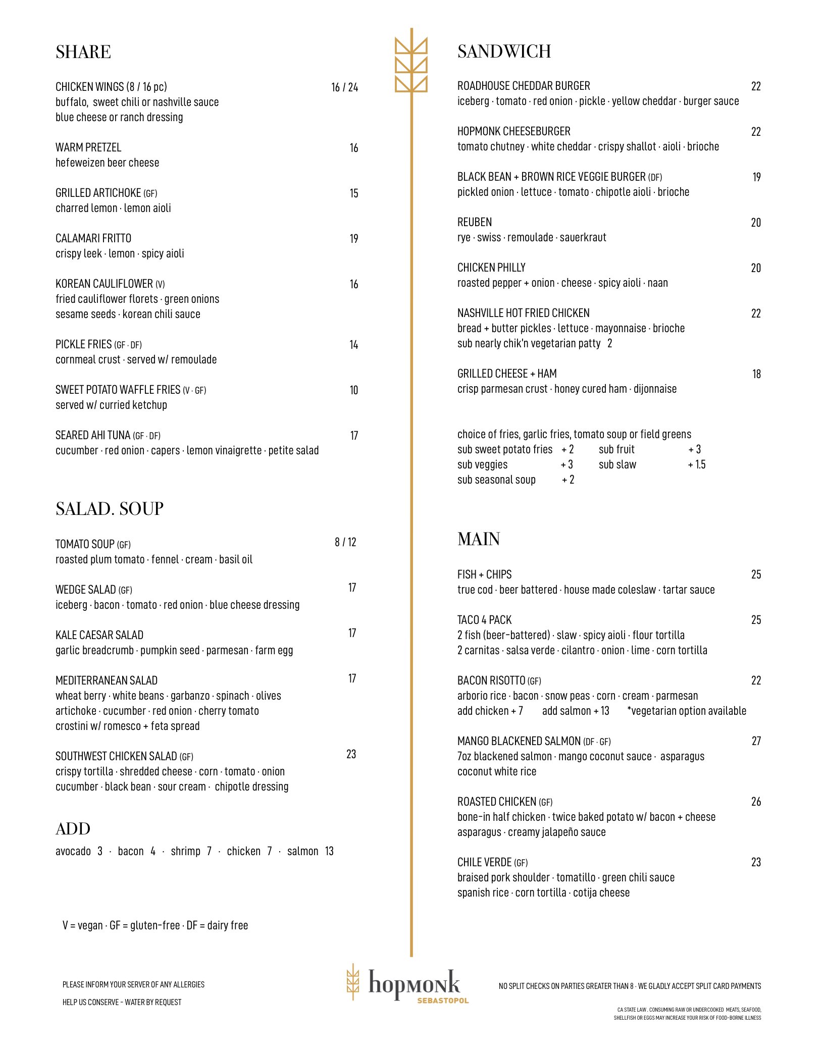 Sebastopol Menu — HopMonk Taverns