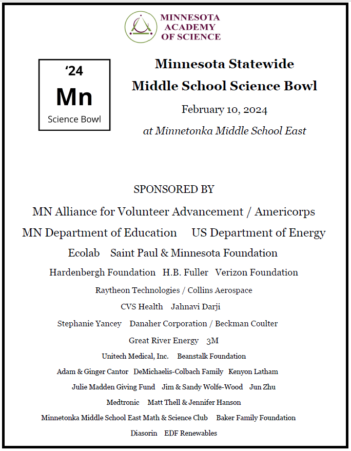 Science Bowl Schedule — Minnesota Academy of Science