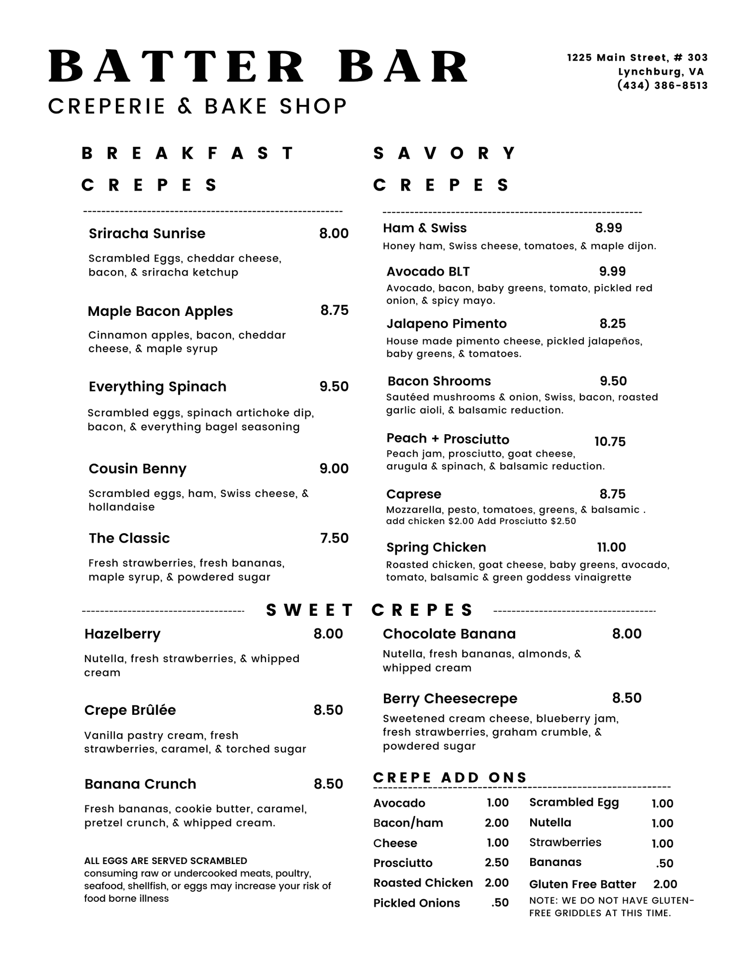 Menu — BATTER BAR
